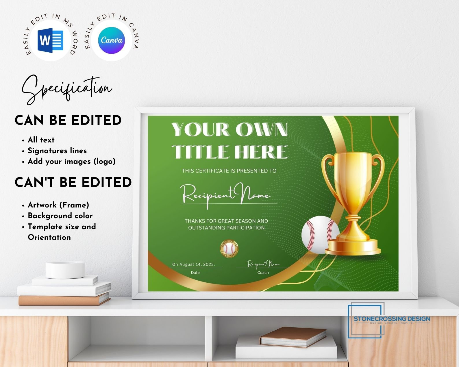 Editable Baseball Sports Certificate. Recognizing Sporting Excellence ...