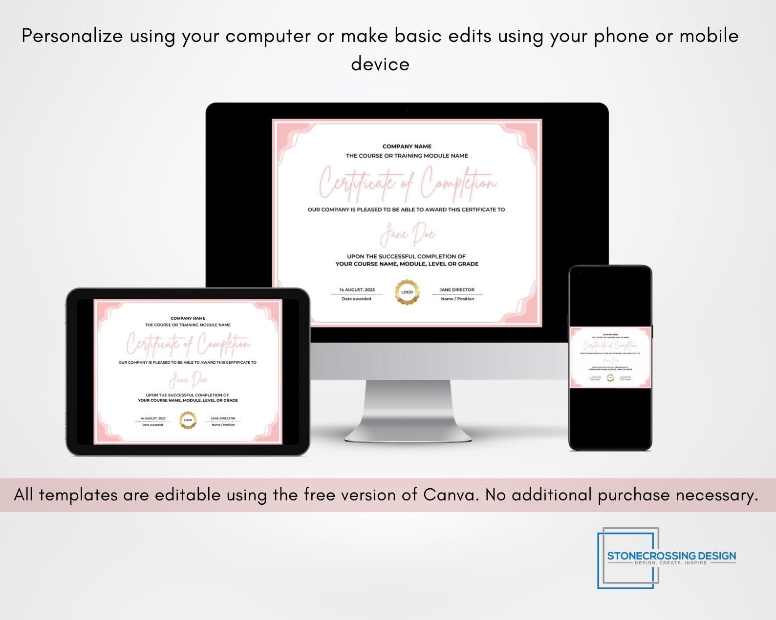 Editable Certificate of Completion Template. Award Template. Printable ...