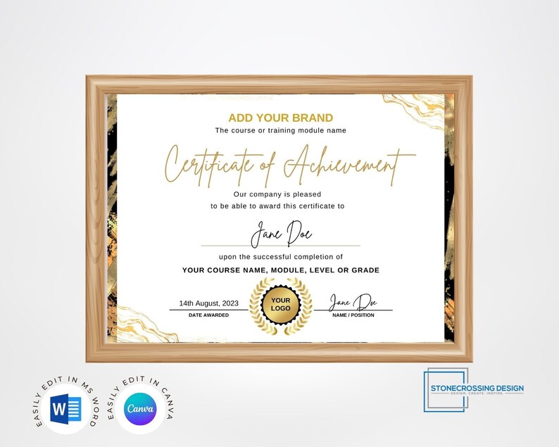 Editable Certificate of Achievement Template. Award Template. - Etsy