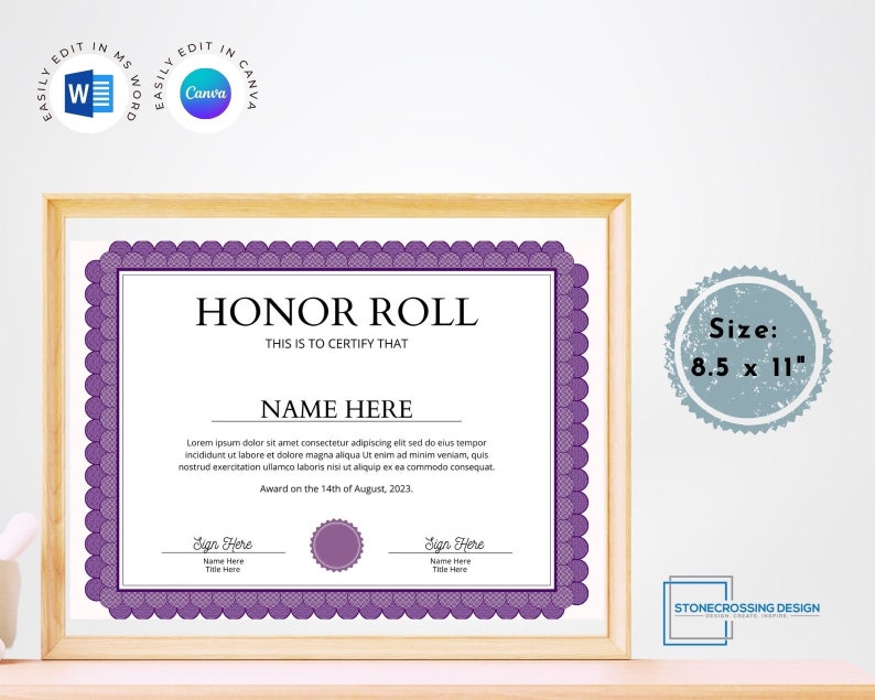 Editable Certificate of Honor Roll. Recognizing Academic Excellence ...