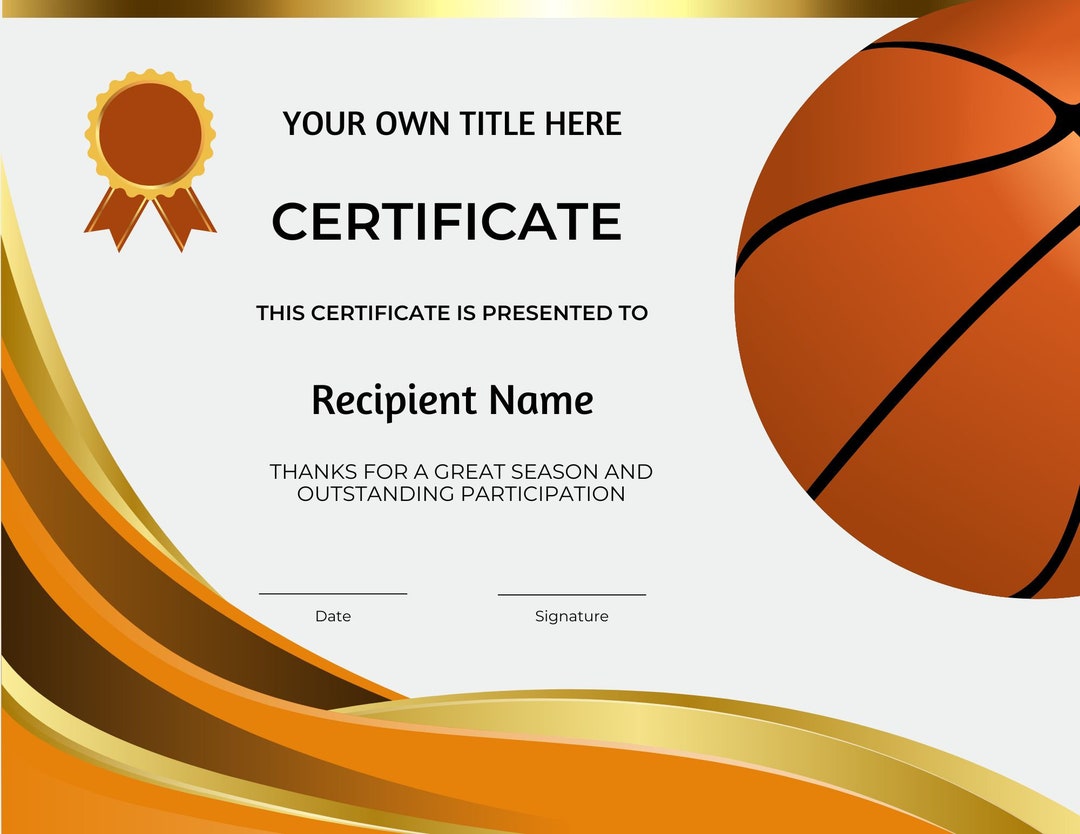 Editable Basketball Sports Certificate Template With Photo. - Etsy