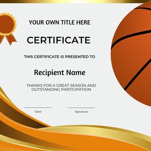 Editable Basketball Sports Certificate Template With Photo. - Etsy