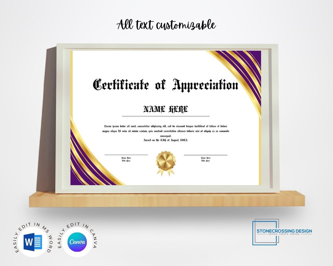 Editable Certificate of Appreciation. Award Template. - Etsy