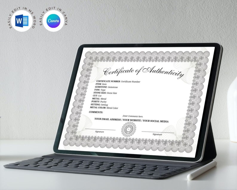 Editable Certificate of Authenticity Template. Authenticity Certificate ...