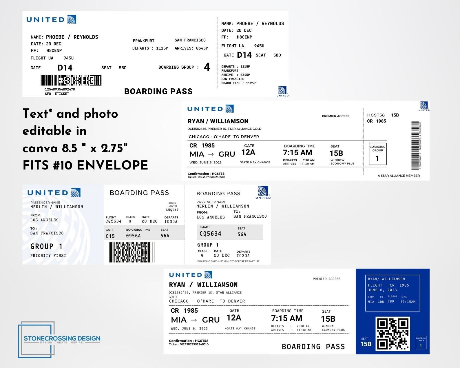 Editable Airline Boarding Pass Ticket Template. Surprise Trip Ticket ...