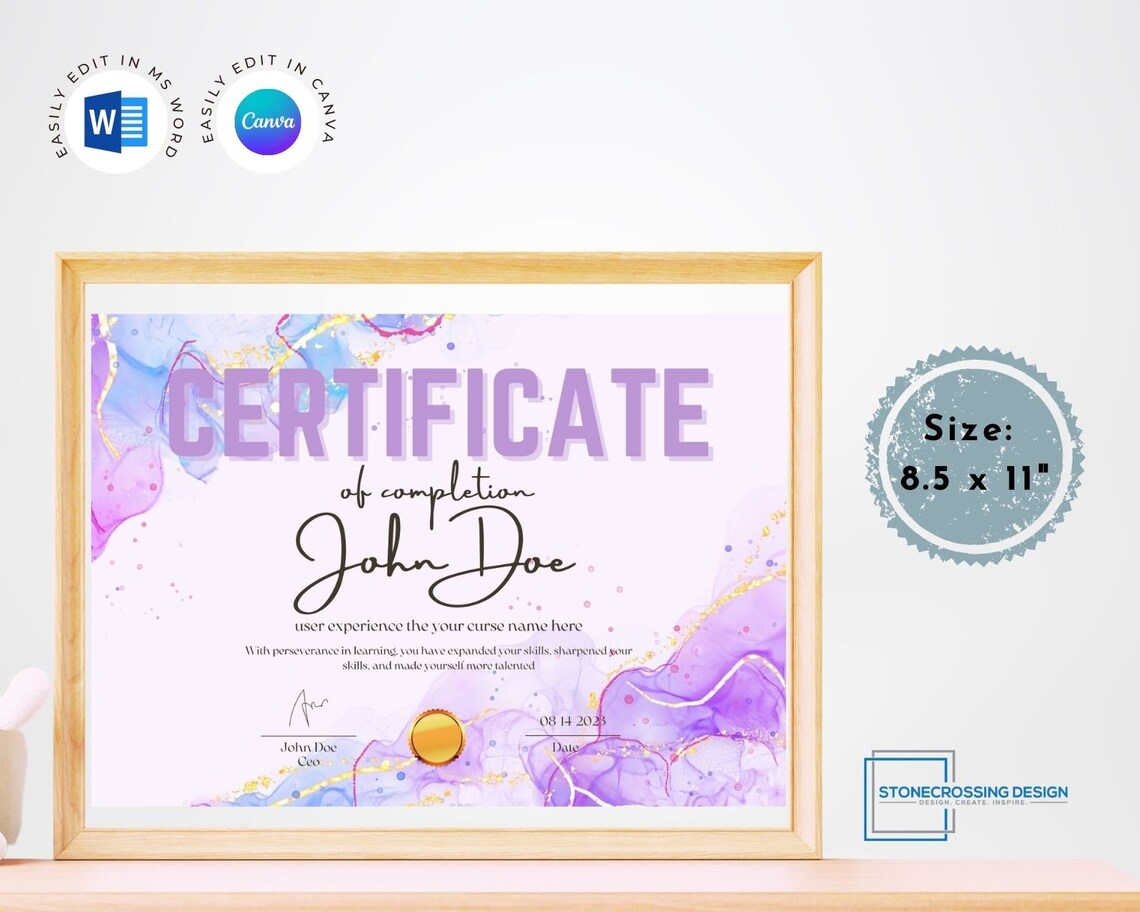 Editable Certificate of Completion Template. Award Template. - Etsy