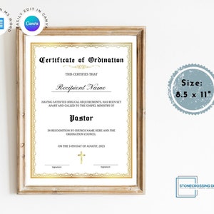 Editable Certificate of Ordination Template. Ordained Minister ...