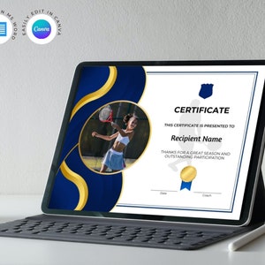 Editable Tennis Sports Certificate Template With Photo. Award. Trophy ...