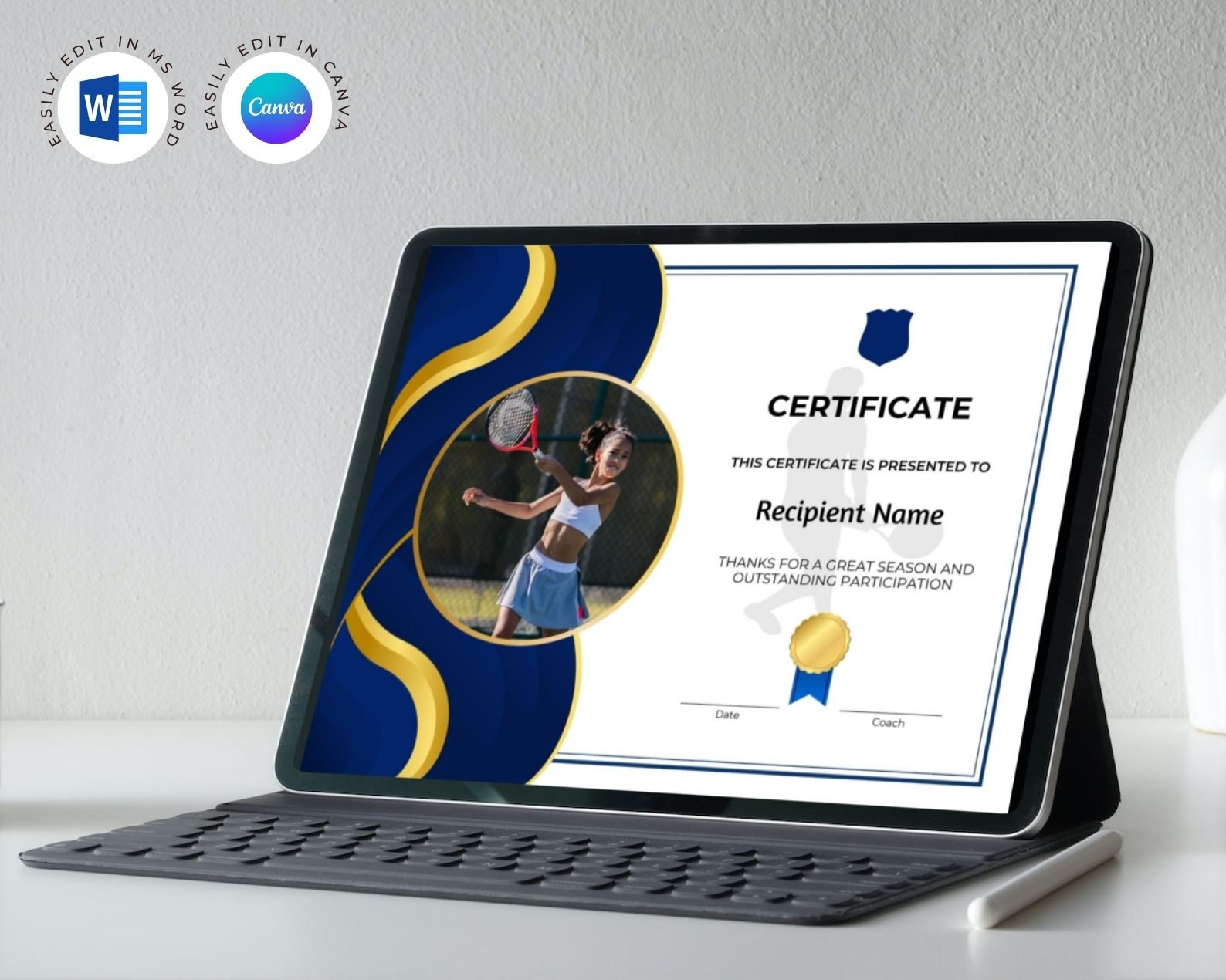 Editable Tennis Sports Certificate Template With Photo. Award. - Etsy