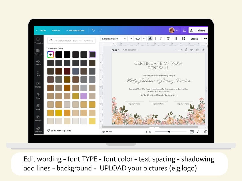 Editable Certificate of Vow Renewal Template. Marriage - Etsy
