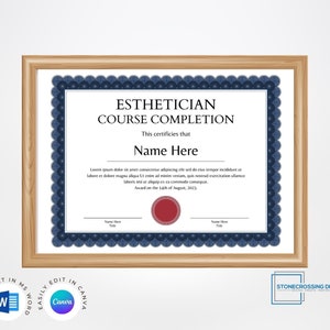 Editable Certificate of Completion Template. Esthetician Completion ...