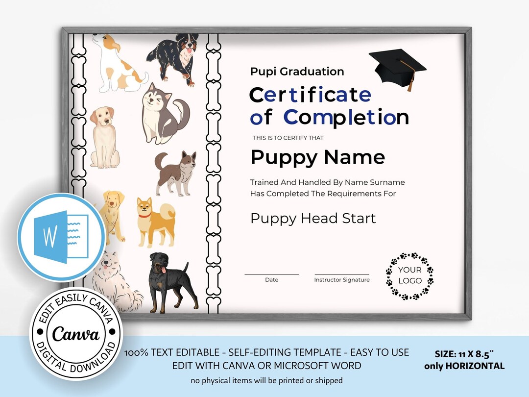 Editable Certificate of Completion Template. Award Template. - Etsy
