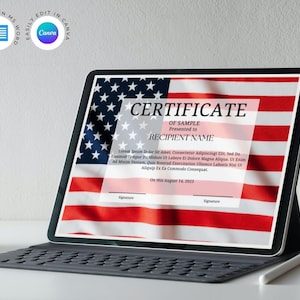 Editable American Flag Template. Award Template. Printable Certificate ...