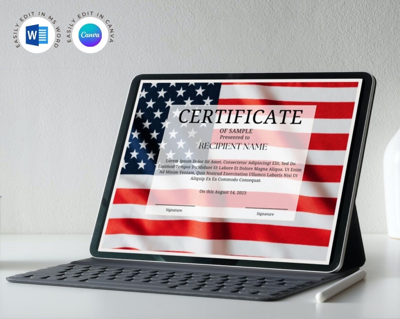 Editable American Flag Template. Award Template. Printable Certificate ...