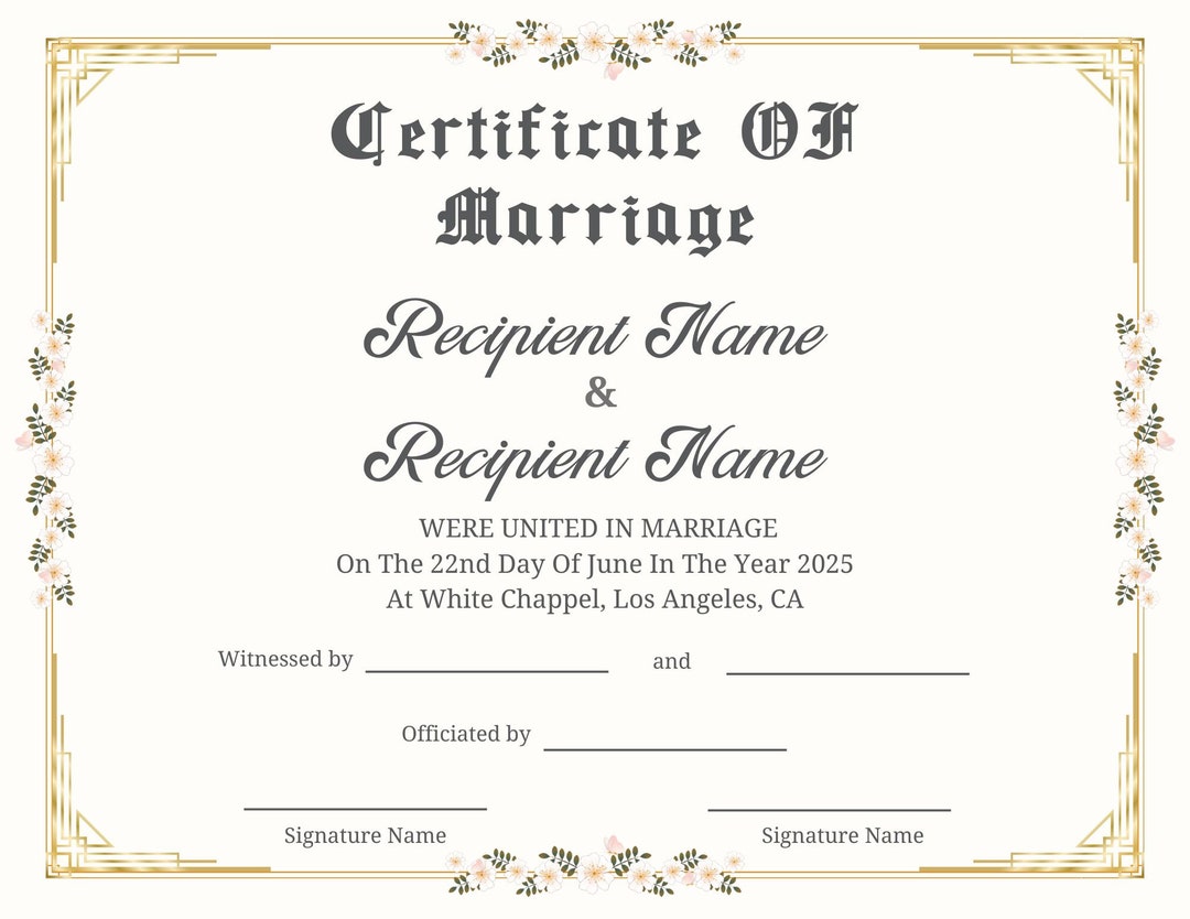 Editable Certificate of Marriage Template. Marriage License. - Etsy