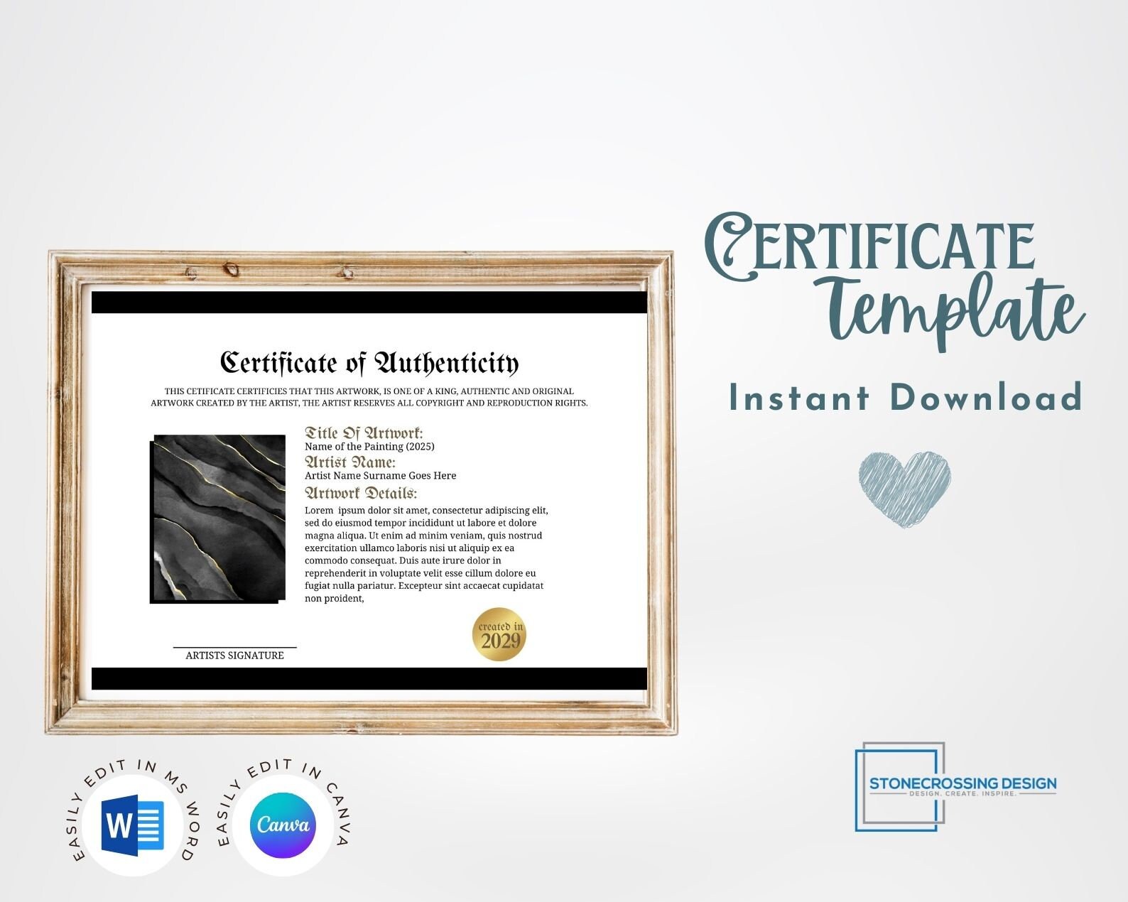 Editable Certificate of Authenticity Template. Authenticity Certificate ...