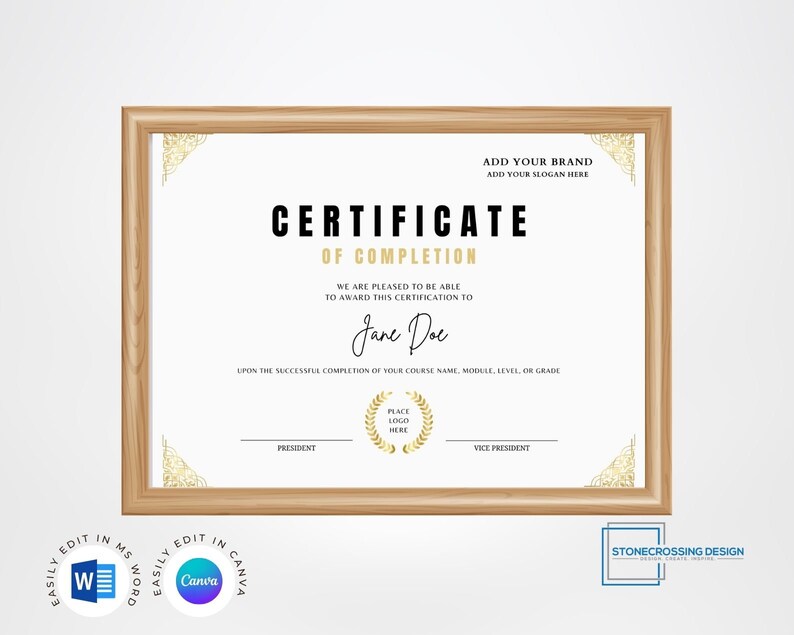 Editable Certificate of Completion Template. Award Template. Printable ...