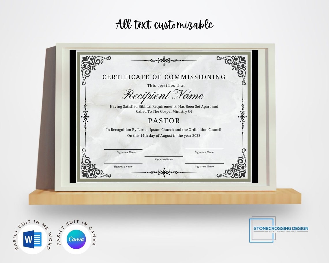 Editable Certificate of Commissioning. Editable With Canva or Microsoft ...