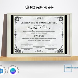 Editable Certificate of Commissioning. Editable With Canva or Microsoft ...