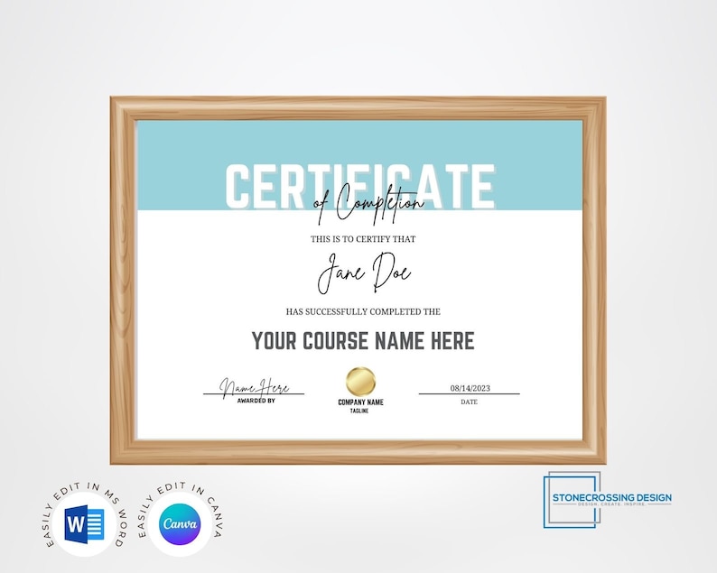 Editable Certificate of Completion Template. Award Template. Printable ...