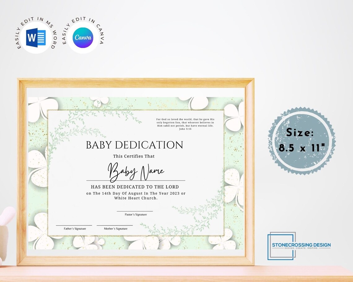 Editable Certificate of Baby Dedication Template. Child Dedication ...