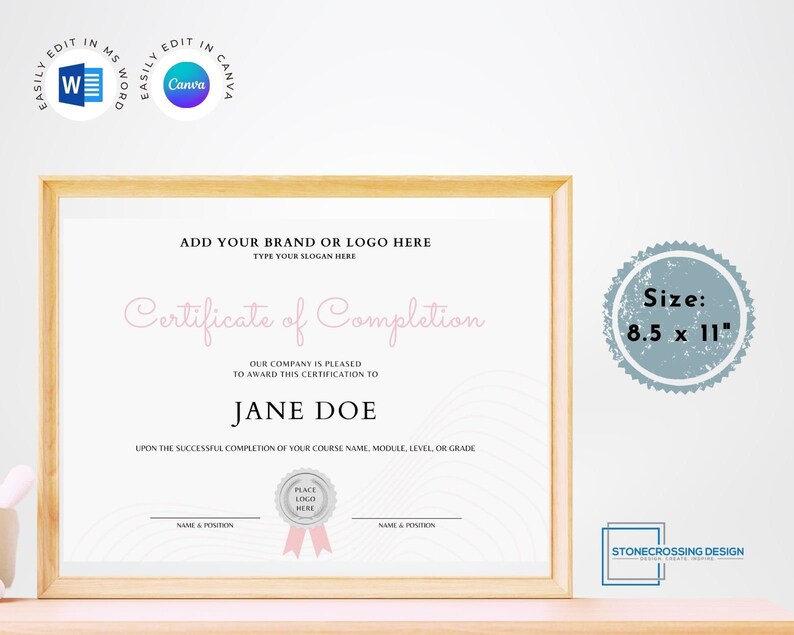 Editable Certificate of Completion Template. Award Template. Printable ...
