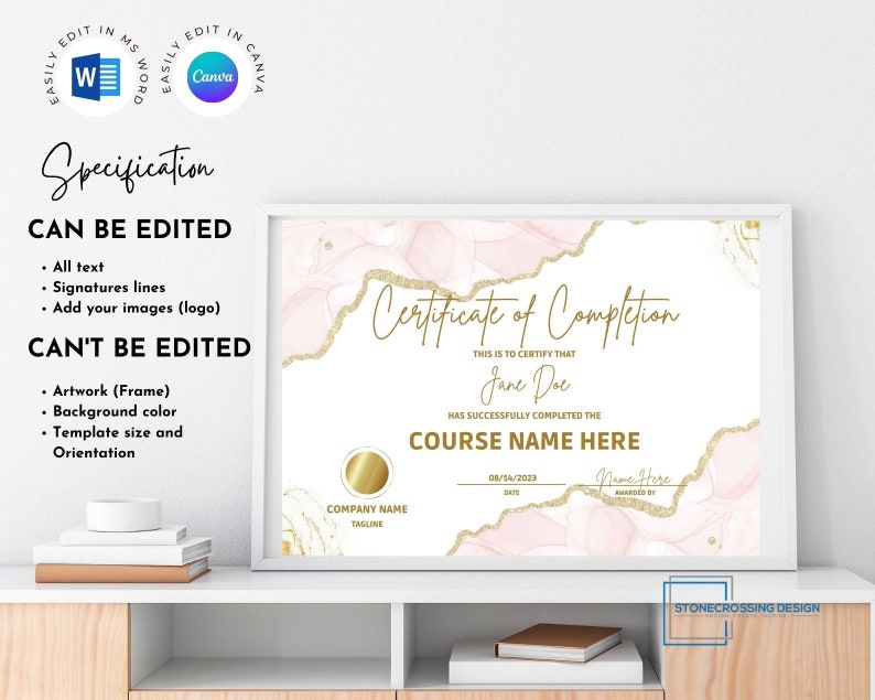 Editable Certificate of Completion Template. Award Template. - Etsy
