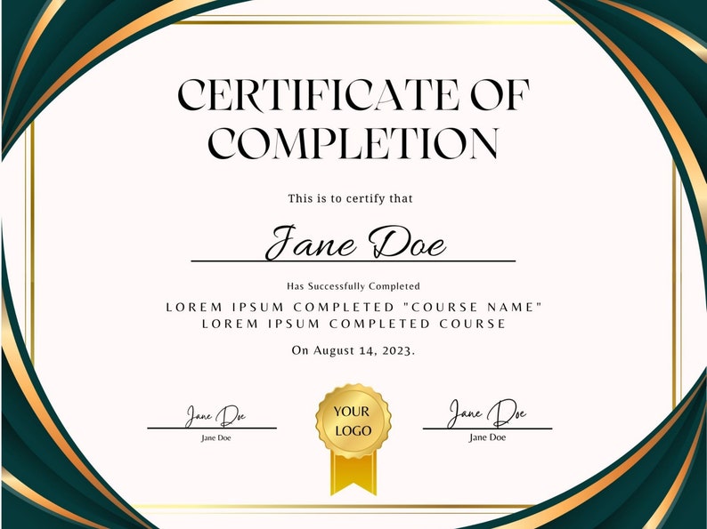 Editable Certificate of Completion Template. Award Template. - Etsy