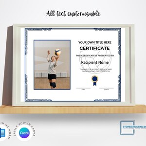 Editable Volleyball Sports Certificate Template With Photo. Award ...