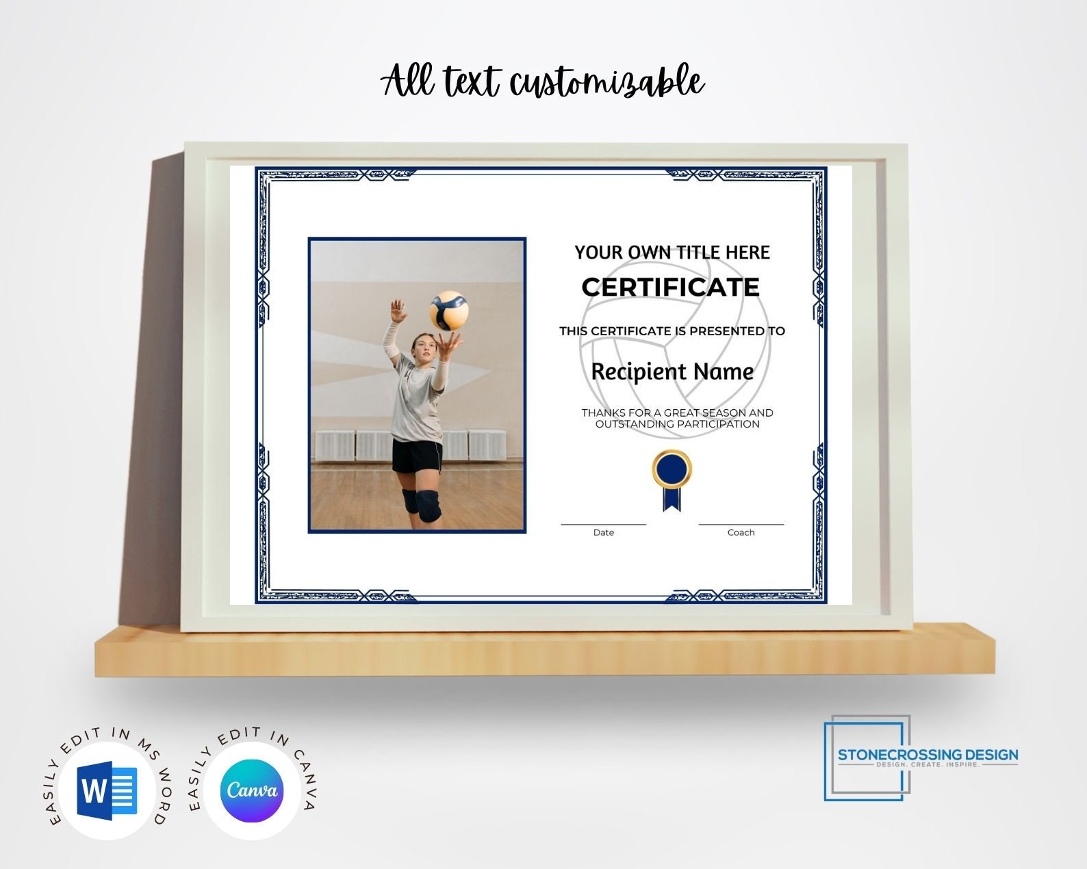 Editable Volleyball Sports Certificate Template With Photo. Award ...