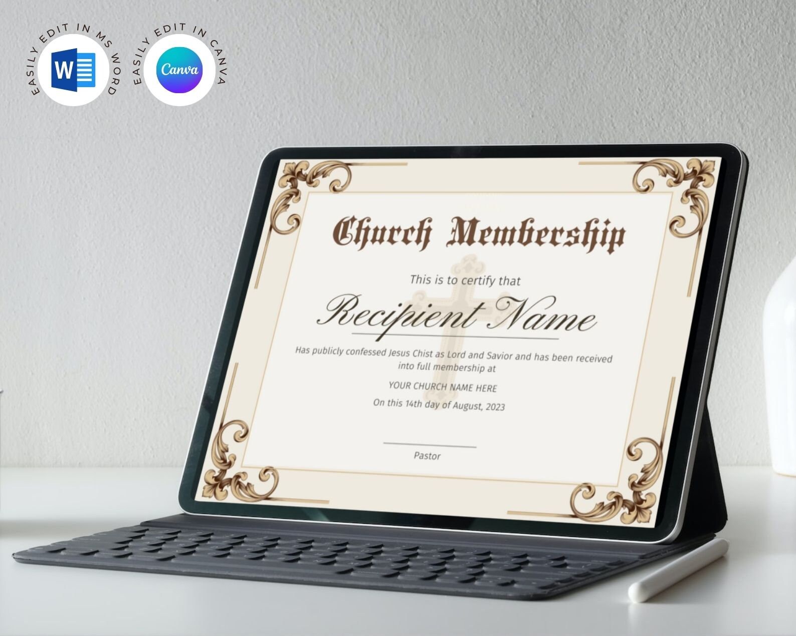 Editable Church Membership Template. Baptism. Printable Certificate ...