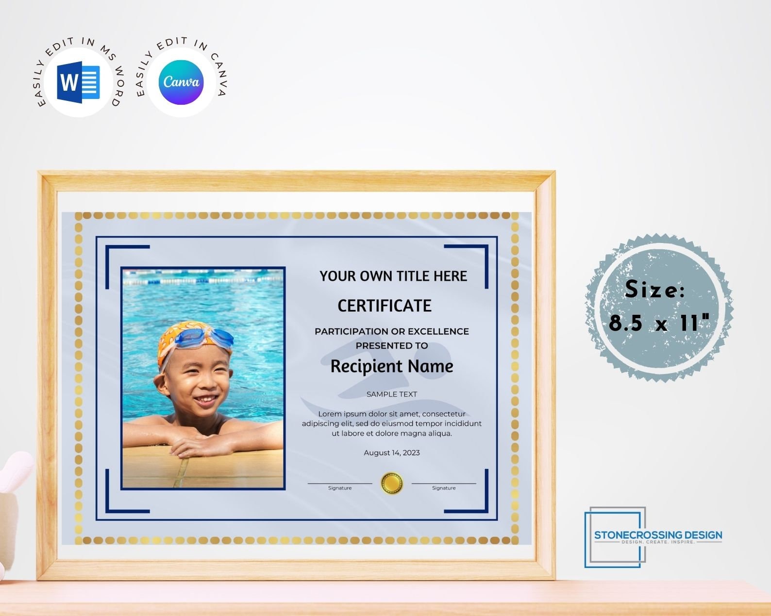 Editable Swimming Sports Certificate Template With Photo. - Etsy