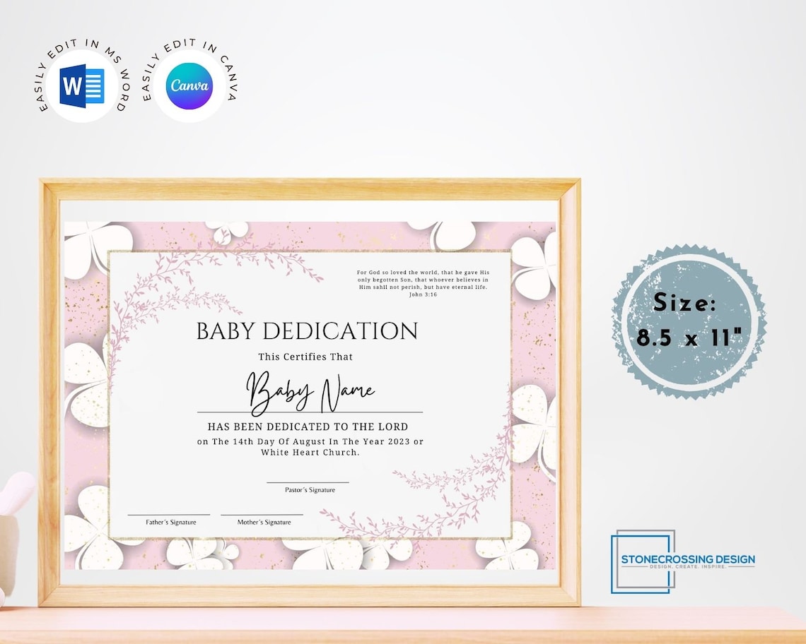Editable Certificate of Baby Dedication Template. Child Dedication ...