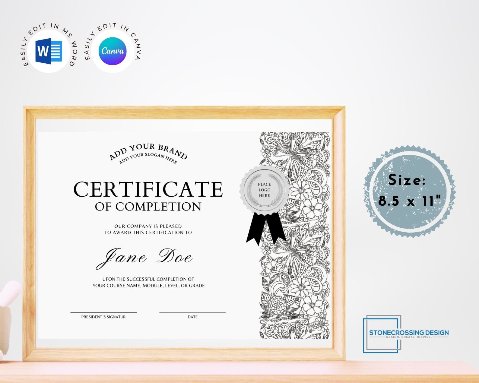 Editable Certificate of Completion Template. Award Template. Printable ...