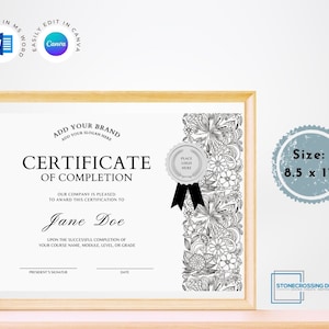 Editable Certificate of Completion Template. Award Template. Printable ...