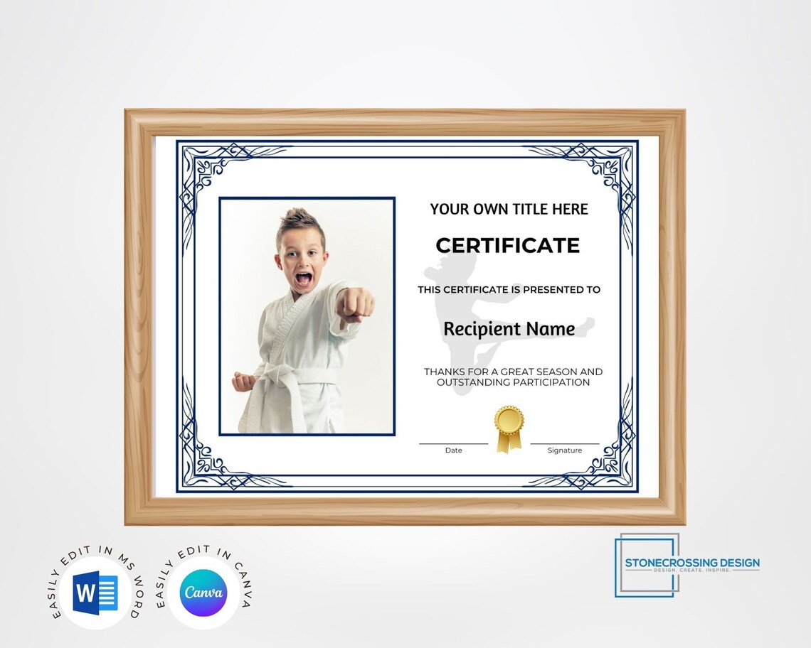 Editable Karate Martial Arts Certificate Template With Photo. - Etsy