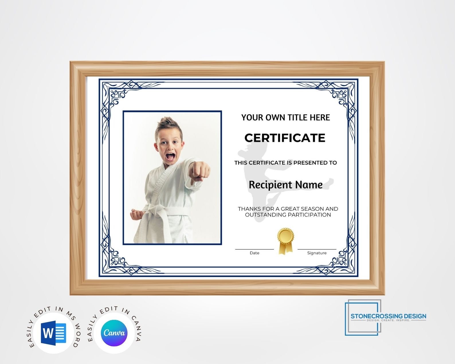 Editable Karate Martial Arts Certificate Template With Photo. - Etsy