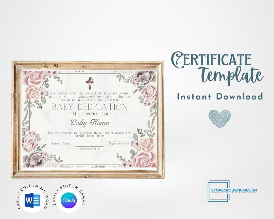 Editable Baby Dedication Template. Baptism. Printable Certificate ...