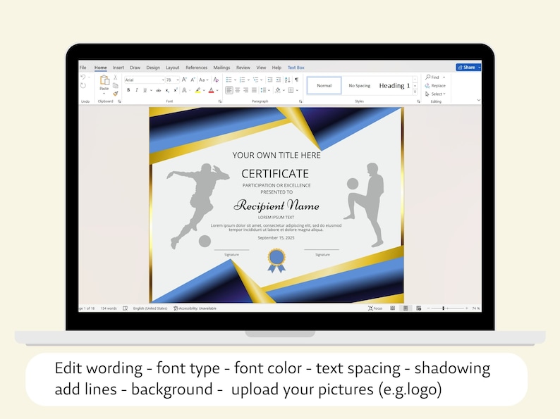 Editable Soccer Sports Certificate Template With Photo. Award. - Etsy