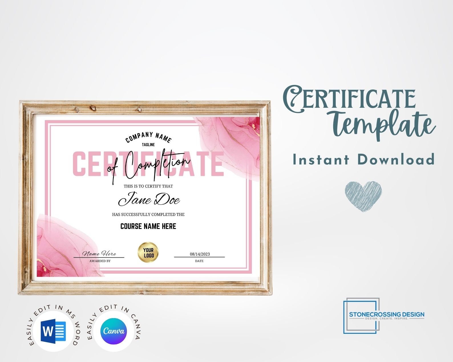 Editable Certificate of Completion Template. Award Template. Printable ...