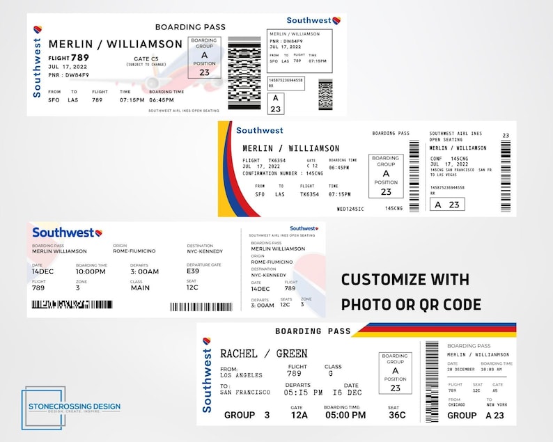 Editable Airline Boarding Pass Ticket Template. Surprise Trip Ticket. Printable Airline Ticket ...