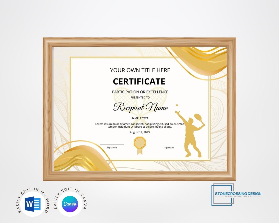 Editable Tennis Sports Certificate Template With Photo. Award. Trophy ...