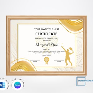 Editable Tennis Sports Certificate Template With Photo. Award. Trophy ...