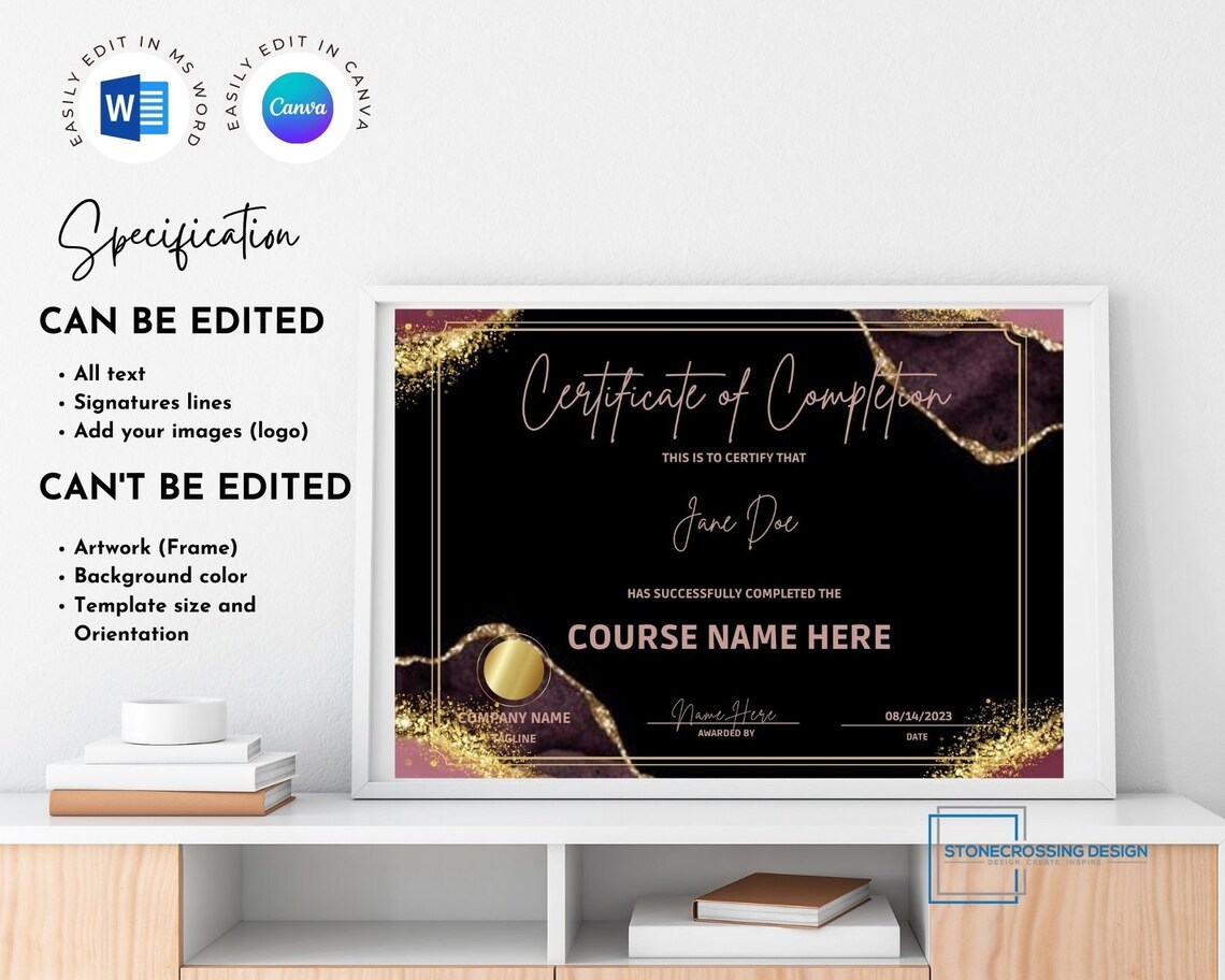 Editable Certificate of Completion Template. Award Template. Printable ...