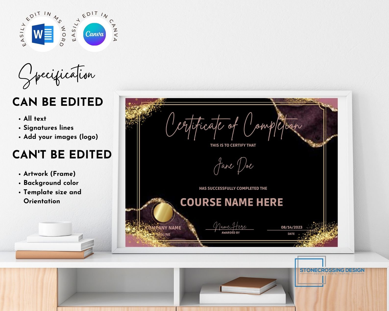 Editable Certificate of Completion Template. Award Template. - Etsy