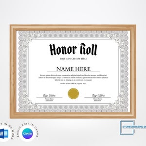 Editable Certificate of Honor Roll. Recognizing Academic Excellence ...