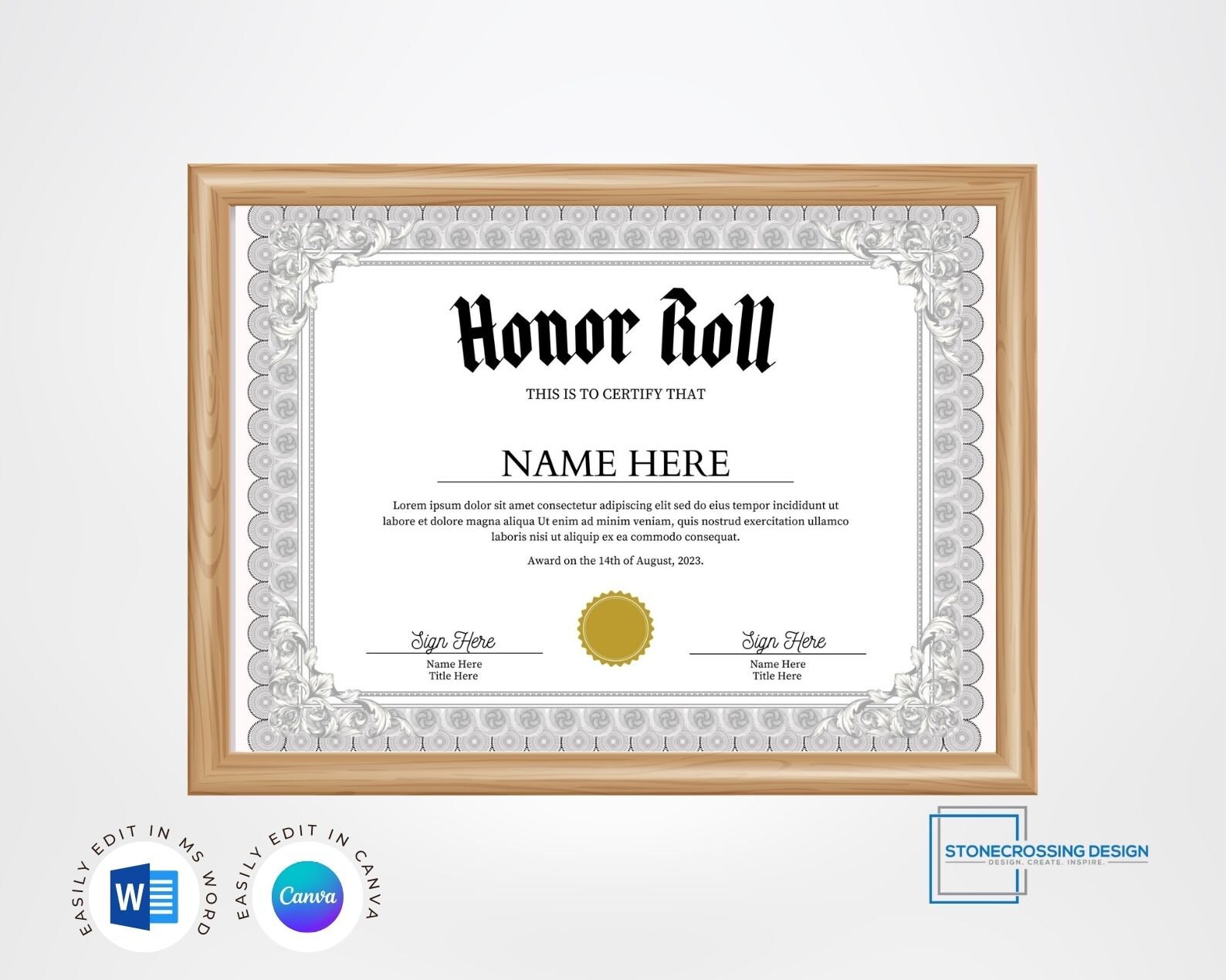 Editable Certificate of Honor Roll. Recognizing Academic Excellence ...