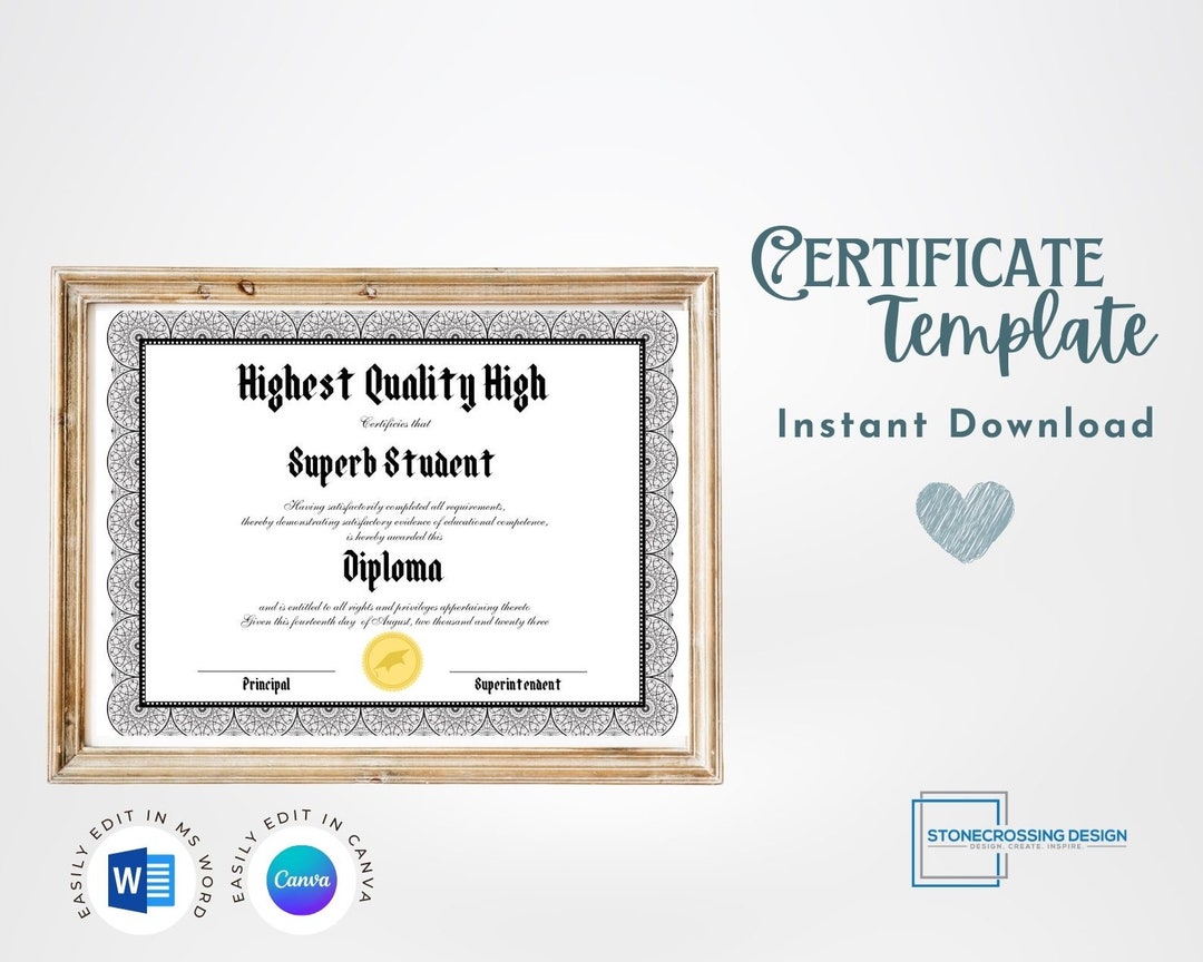 Editable Diploma Certificate - Recognizing Academic Achievement ...