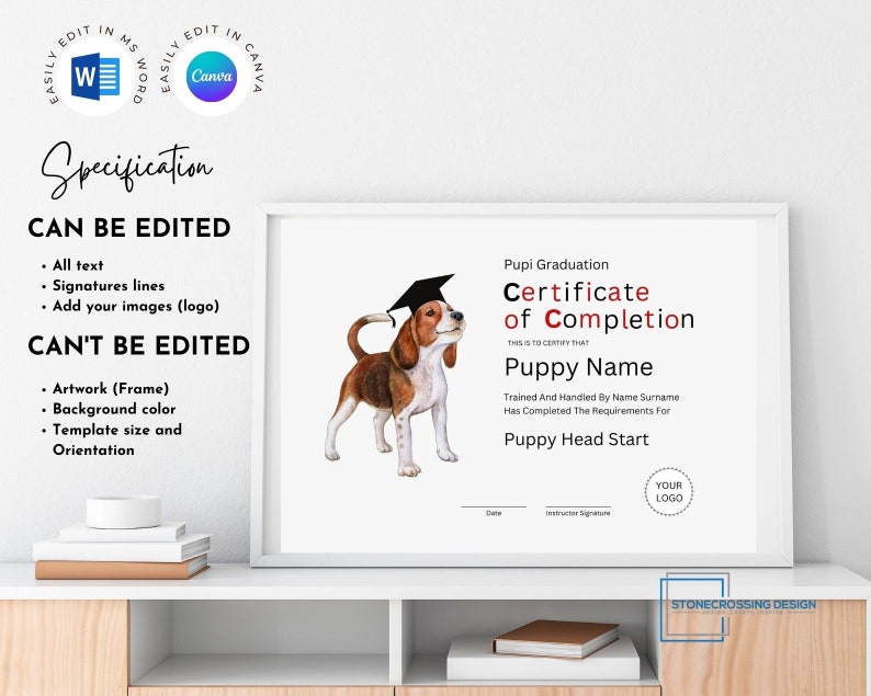 Editable Certificate of Completion for Dog Template. Award Template ...