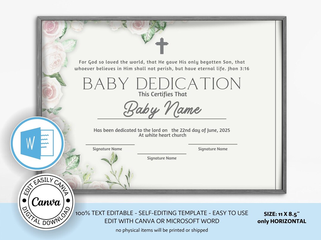 Editable Baby Dedication Template. Baptism. Printable - Etsy